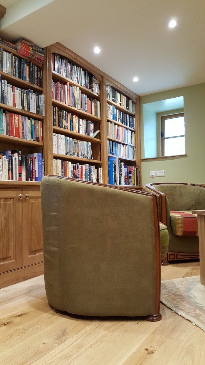 Custom Built Wood Libraries in Oak, Bespoke Made in Devon