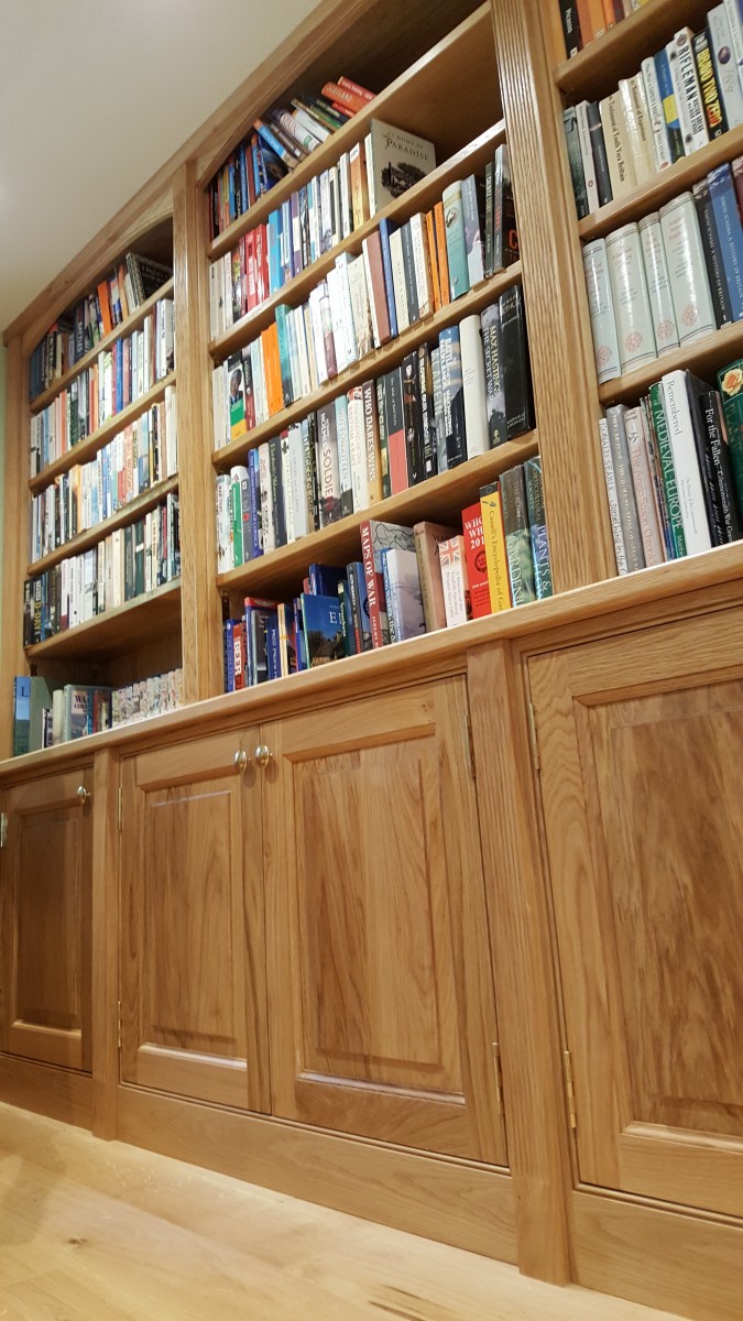 Custom Built Wood Libraries in Oak, Bespoke Made in Devon