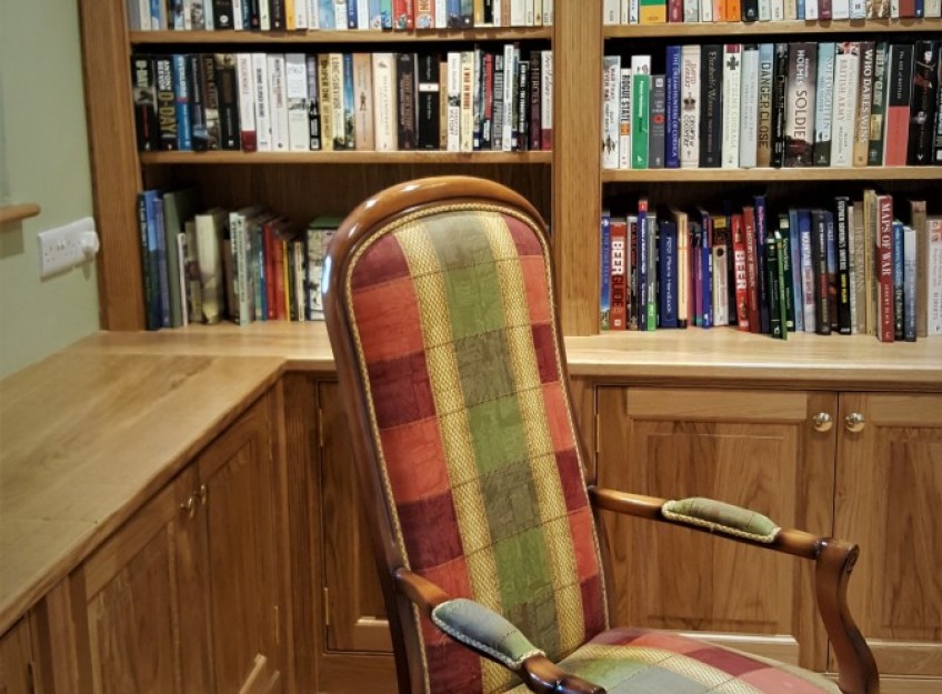 Custom Built Wood Libraries in Oak, Bespoke Made in Devon